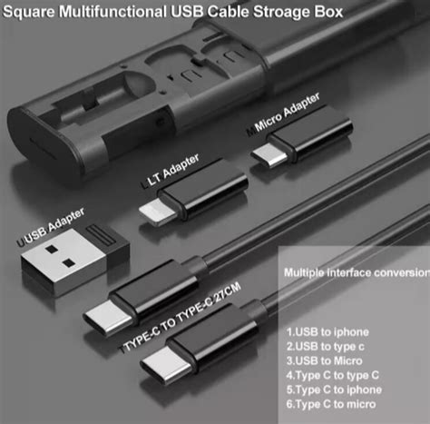 Creative 6 In 1 Cable Storage Box Multi Function Type C Micro Usb Adapter Portable Storage Box