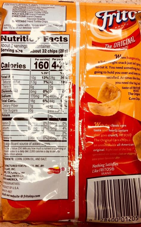 Fritos Nutrition Facts Fritos Lightly Salted Corn Chips 925 Oz