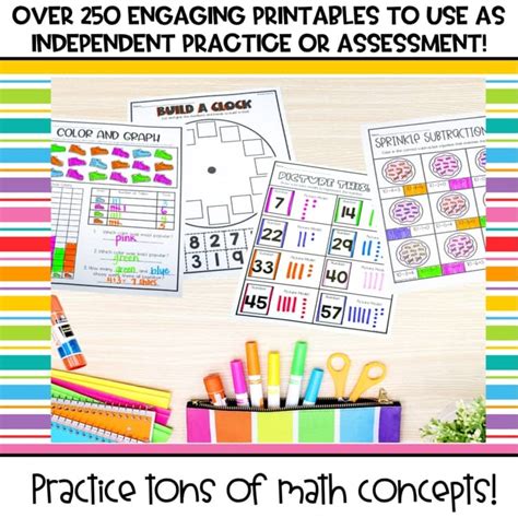 First Grade Math Practice Page Bundle Math Print And Go Worksheets