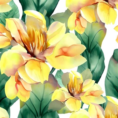 Fondo De Patrón De Flores Amarillas Acuarela Ai Generado Foto Premium