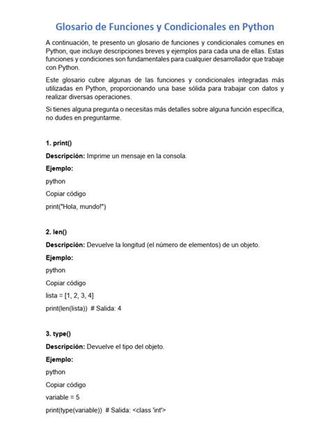 Glosario Funciones Y Condicionales Python Pdf Python Lenguaje De
