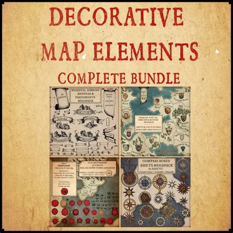 Decorative Map Elements Complete Bundle Ribbons Compass Roses