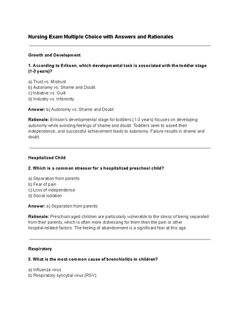 Peds Exam 1 Multiple Choice With Answers And Rationales Nursing Exam