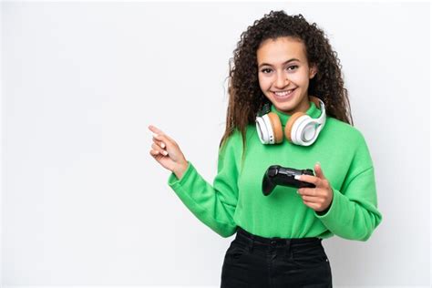 Premium Photo Young Arab Woman Playing With A Video Game Controller