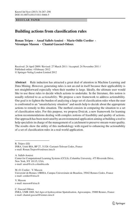 Pdf Building Actions From Classification Rules