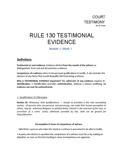 Rule 130 Testimonial Evidence Court Testimony Download Free Pdf