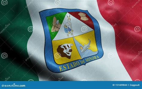 Sonora City Flag Country Mexico Closeup View 3d Rendering Stock