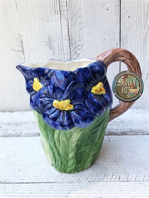 Vintage Bassano Italian Pottery Majolica Iris Pitcher Bassano Pitcher