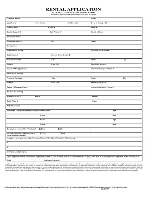 Rental Application All Sections Must Be Completed Pdf Renting