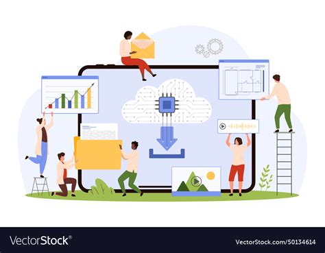 Data Cloud Storage Service Tiny People Holding Vector Image