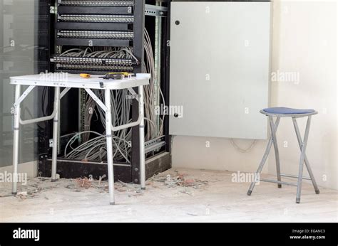 Patch Cord Panel In Work Progres Stock Photo Alamy