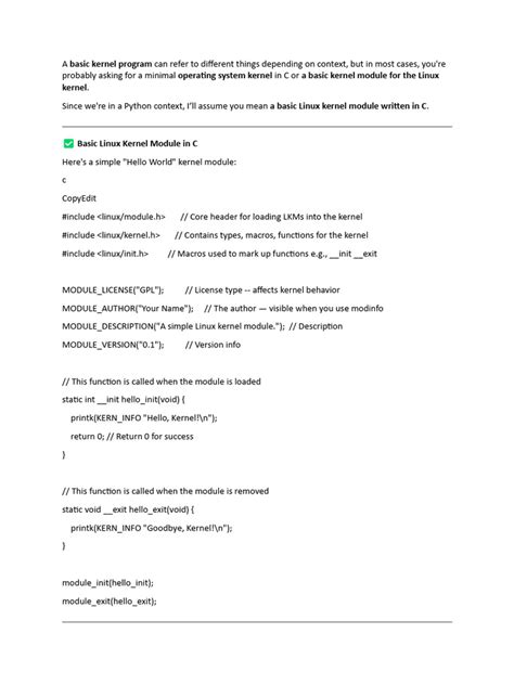 Simple Linux Kernel Module In C Pdf