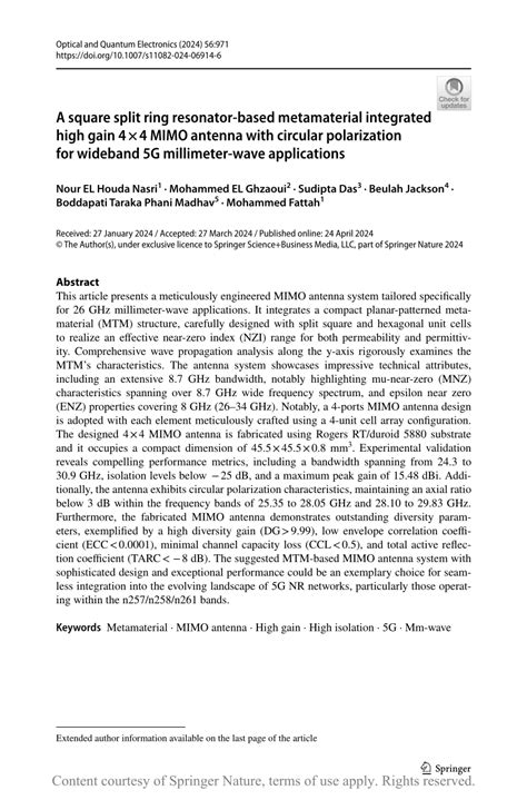 A Square Split Ring Resonator Based Metamaterial Integrated High Gain 4