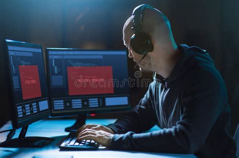 Hacker With Access Denied Messages On Computers Stock Image Image Of Computer Cybercrime