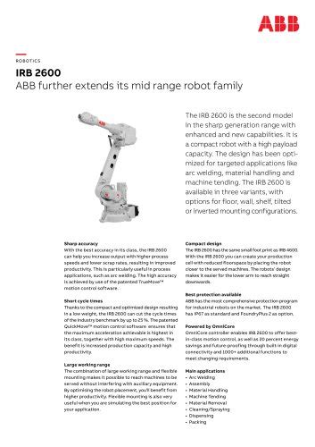 Irb 1300 Abb Robotics Pdf Catalogs Technical Documentation