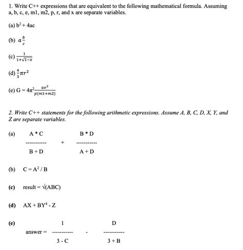 Solved 1 Write C Expressions That Are Equivalent To The