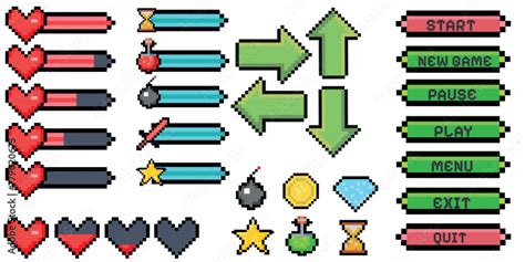Pixel Game Menu Resources Level Live Bars And Buttons Game Interface Pixel Game Menu Resources Level Live Bars And Buttons Game Interface