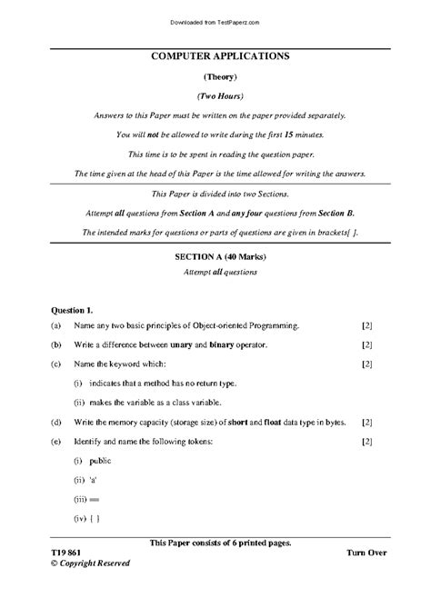 Icse Computer Application Board Paper This Paper Consists Of 6 Printed Pages T1 9 861 Turn