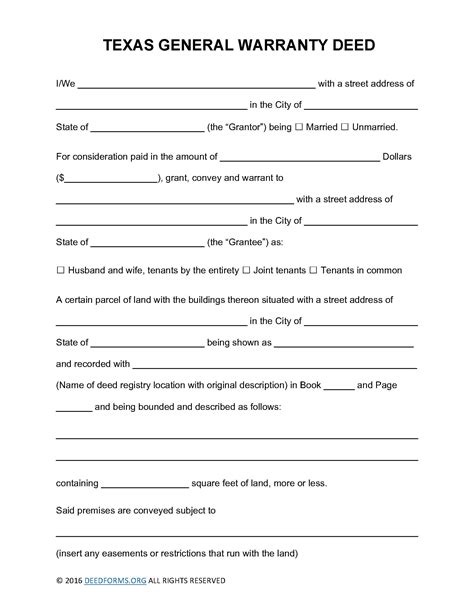 Texas General Warranty Deed Formpage1 Deed Forms Deed Forms