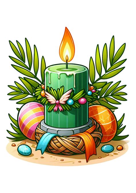 Desenho Colorido Símbolos Da Páscoa Vela Clipart Ramos Png