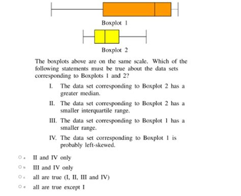 boxplot 1 boxplot 2 the boxplots above are on the same scale which of th
