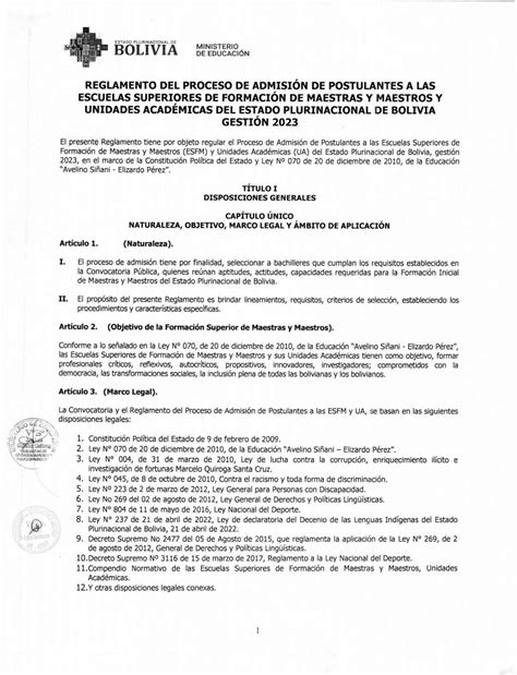 Reglamento De Admision Para Las Escuelas Superiores De Formacion De