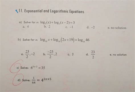 Solved Exponential And Logarithmic Equations A Solve Chegg