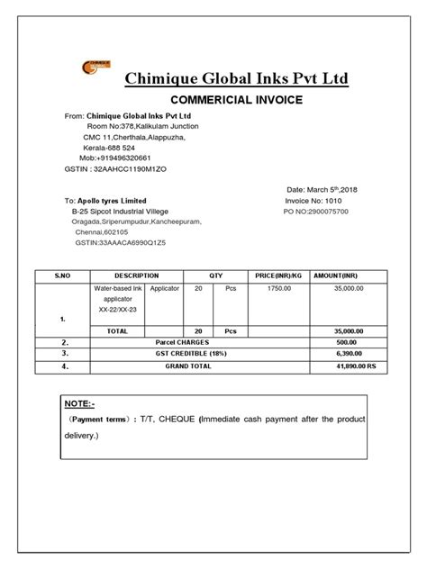 Invoice Apollo Chennai Applicator Pdf Money Business