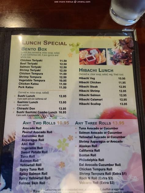 Menu At Hana Japanese Steakhouse And Sushi Lounge Cape Coral