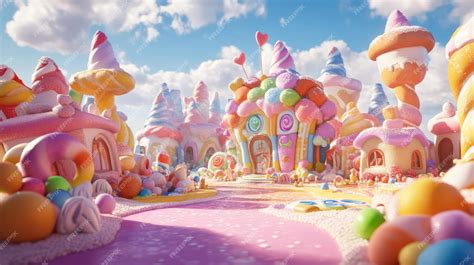 Whimsical 3d Render Of A Magical Candy Land With Animated Candy
