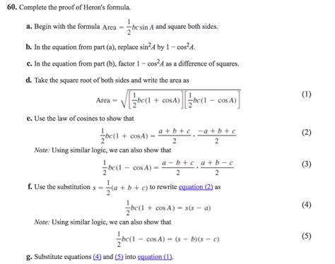Solved 60 Complete The Proof Of Herons Formula A Begin