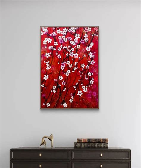 Scarlet Serenade Cherry Blossoms Floral Acrylic Fine Art Print