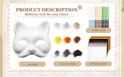 Seenelling 23 Pcs Diy Therian Mask Kit Blank Cat Mask With