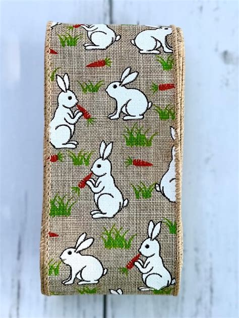 Bunny Carrots Grass Easter 5 Yards 25 Wire Edge Ribbon Springsummer