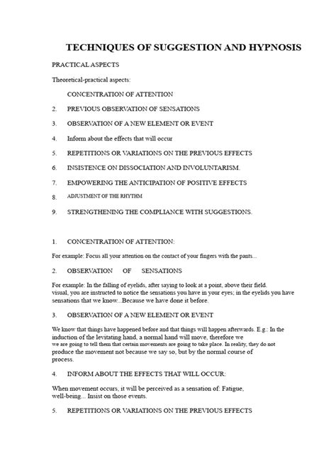Techniques For Hypnotic Suggestion Pdf Hypnosis Hypnotherapy