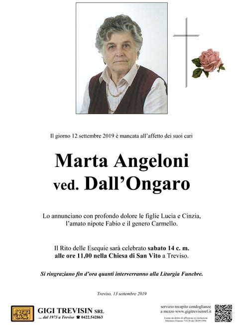 Necrologio Marta Angeloni Ved Dallongaro Necrologi Treviso