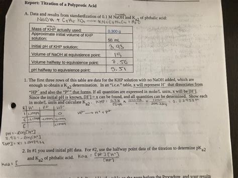 Solved Report Titration Of A Polyprotic Acid A Data And