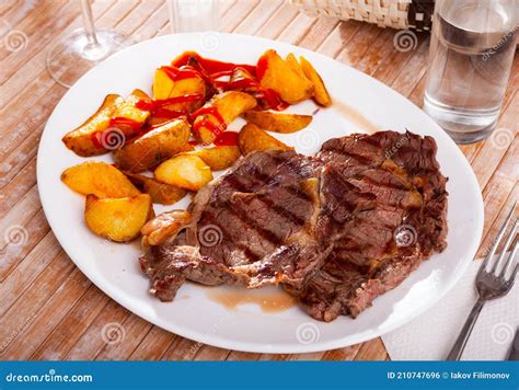 Steak De Boeuf Avec Pommes De Terre Sur Assiette Blanche Photo Stock