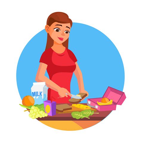 Vector De Caja De Almuerzo Mujer Haciendo Un Sabroso Almuerzo