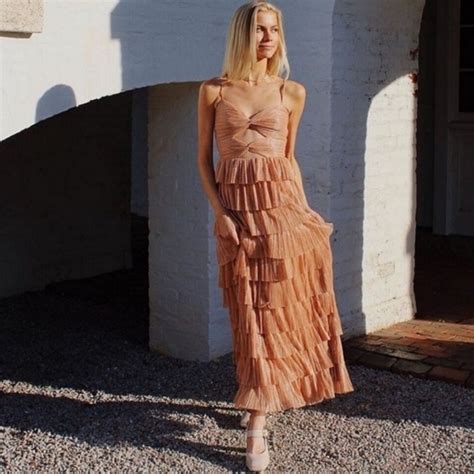 Gianni Bini Dresses Gianni Bini Grace Metallic Plisse Sweetheart Neck Cutout Tiered Dress