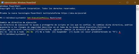 windows powershell la ejecución de scripts está deshabilitada en este