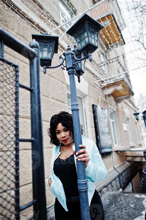 Stylish African American Plus Size Model At Streets Of City On Winter