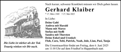 Traueranzeigen Von Gerhard Klaiber Trauerundgedenkende