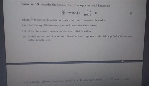 Solved Exercise 09 Consider The Logistic Differential