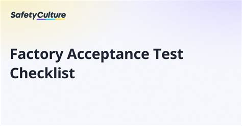Factory Acceptance Test Checklist Free Template