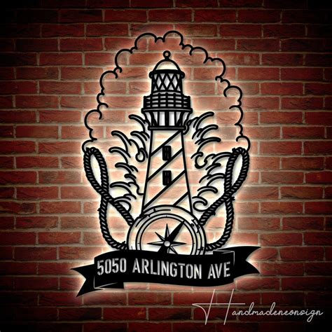 Personalized Lighthouse Compass Home Number Metal Sign Custom Lighthouse Compass Address Metal