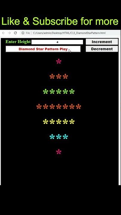 Html Css And Javascript Code To Print Diamond Star Pattern Shorts Youtube