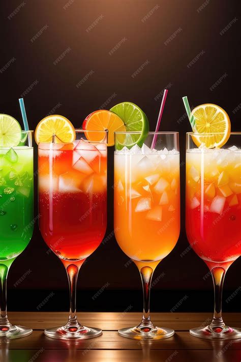 Premium Photo Colored Cocktail Soft Drinks Coloured Drinks