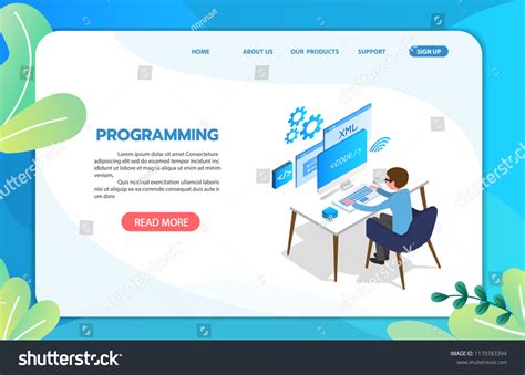 Programming Web Development Isometric Concept Programmer Stock Vector