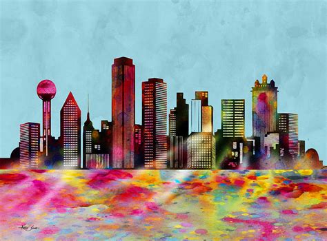 Dallas Skyline Cityscape Artist Singh Mixed Media By Artguru